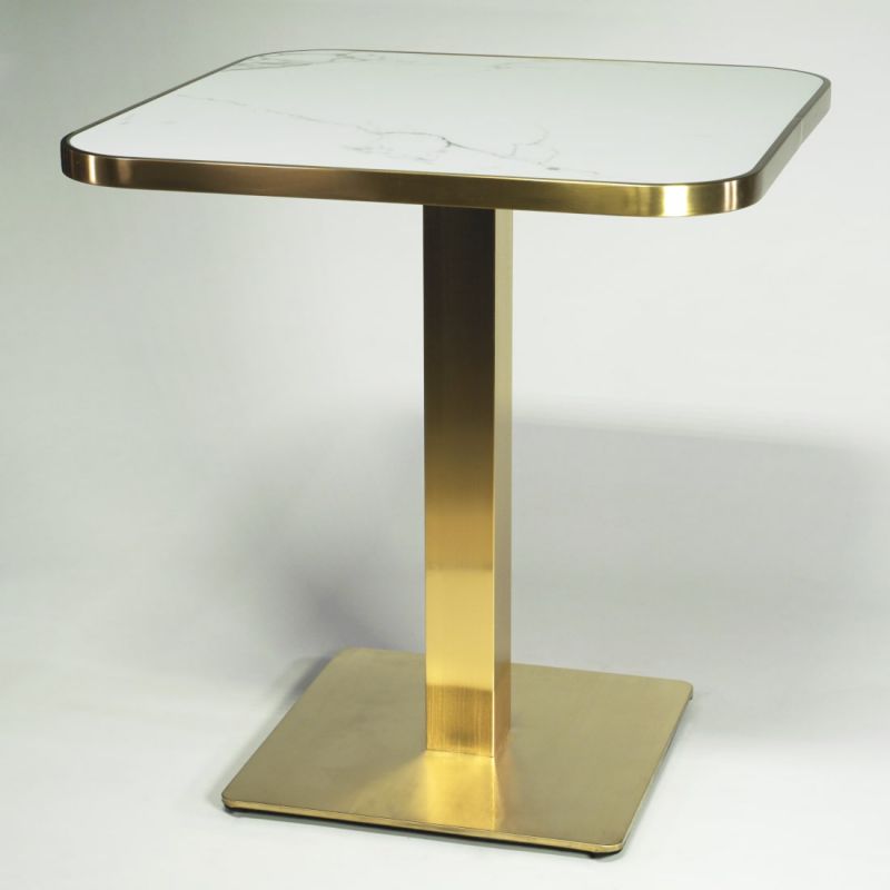 Esstisch Bistrotisch | Weiße Marmor-Keramik & Messing